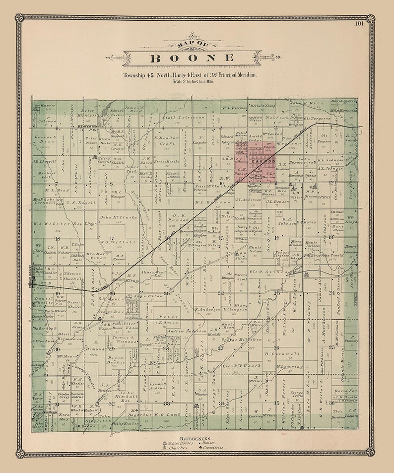 1886 Map of Boone Township Boone County Illinois - Etsy