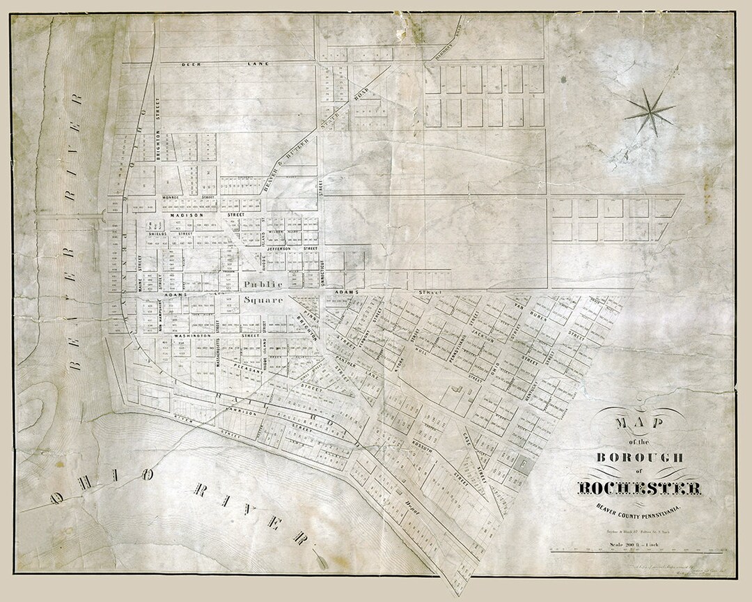 1851 Map of Rochester Beaver County Pennsylvania - Etsy