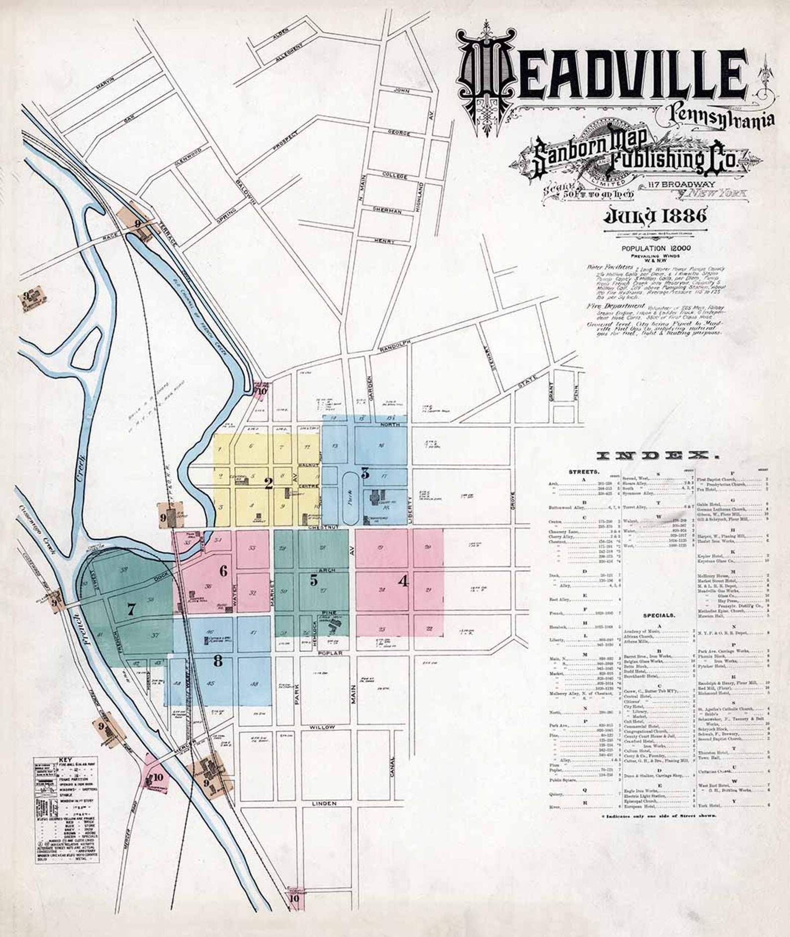 1886 Town Map of Meadville Crawford County Pennsylvania - Etsy