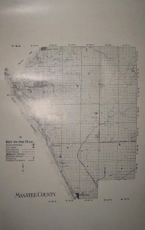 1914 Map of Manatee County Florida Sarasota Bradenton | Etsy