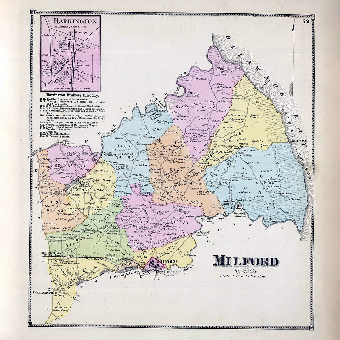 1868 Map of Milford Township Kent County Delaware - Etsy