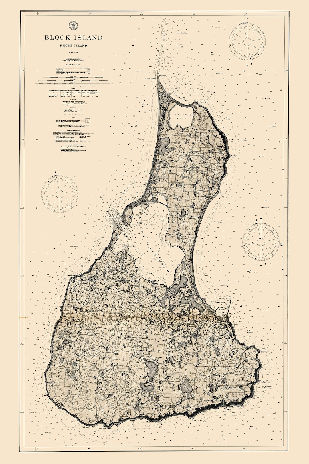 1904 Map of Block Island Rhode Island - Etsy