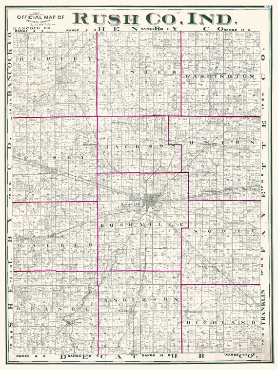 1919 Farm Line Map of Rush County Indiana - Etsy