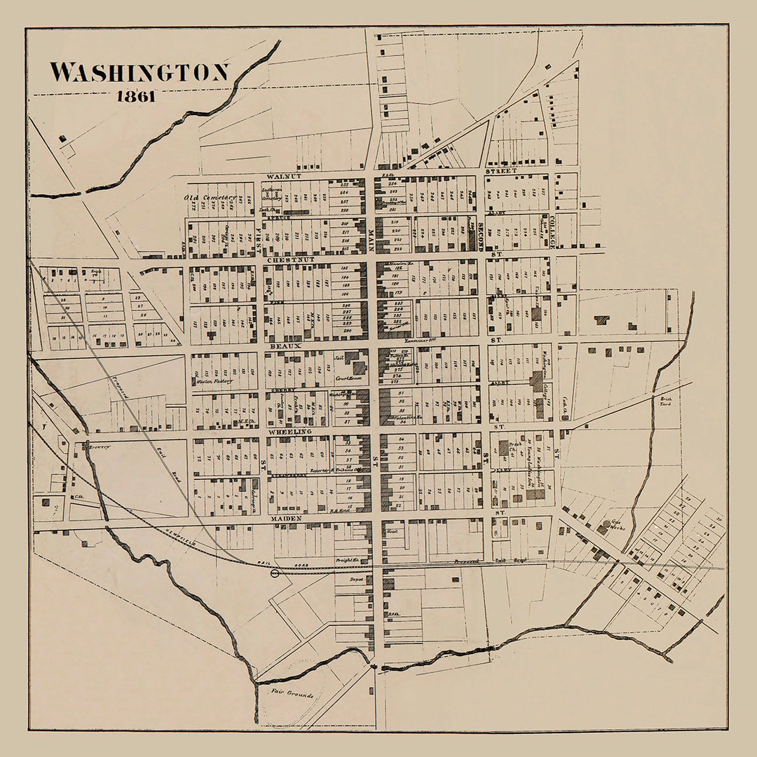 1861 Town Map of Washington Washington County Pennsylvania - Etsy