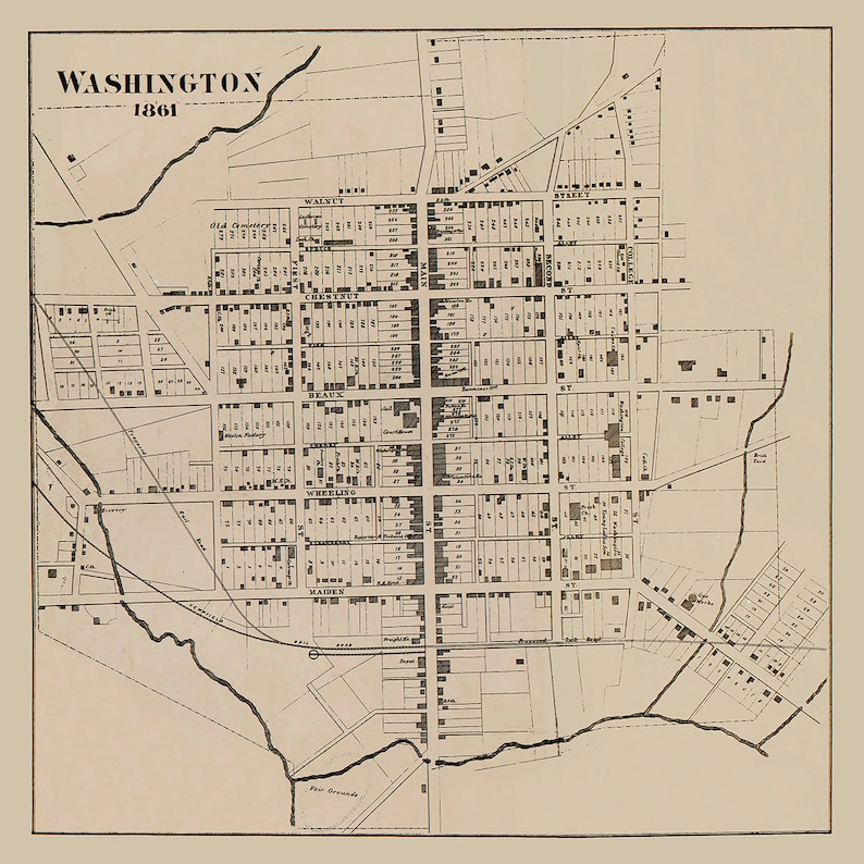 1861 Town Map of Washington Washington County Pennsylvania - Etsy