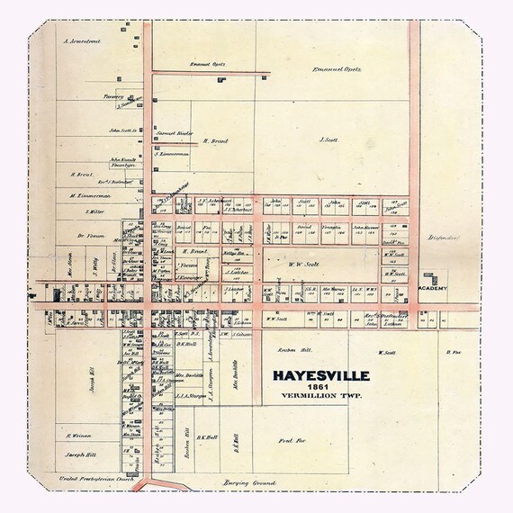 1861 Town Map of Hayesville Ashland County Ohio - Etsy