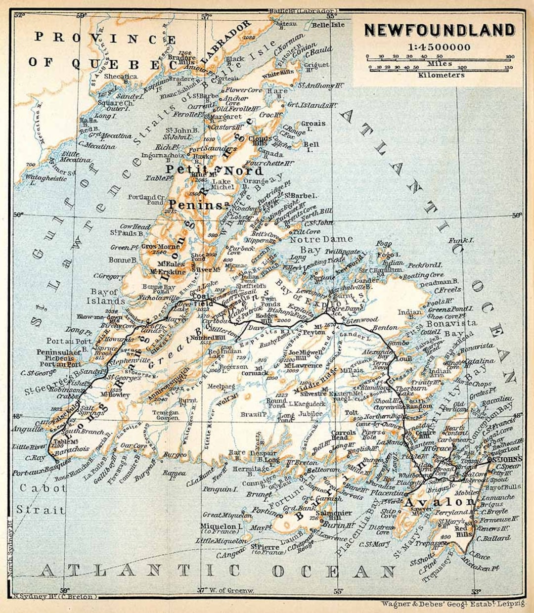 1907 Map of Newfoundland Canada - Etsy