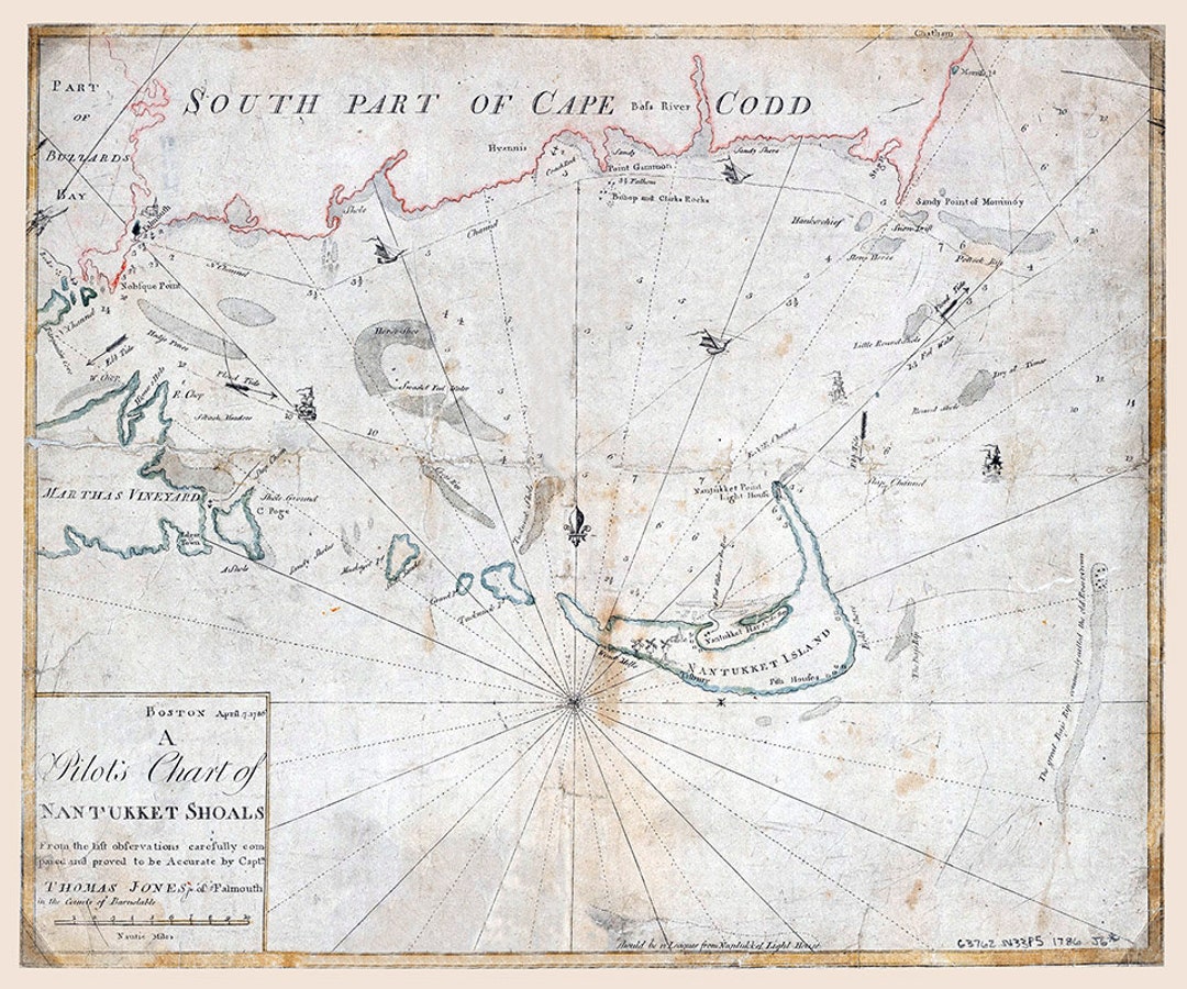 1786 Map of Nantukket Shoals Cape Codd - Etsy