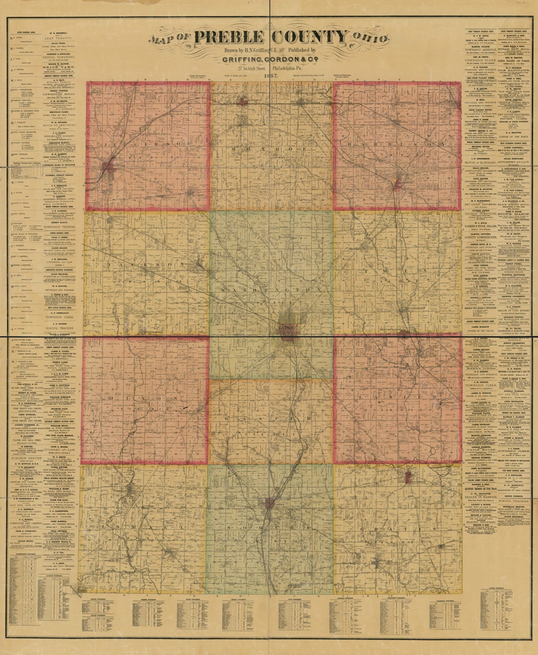 1887 Farm Line Map of Preble County Ohio Eaton - Etsy