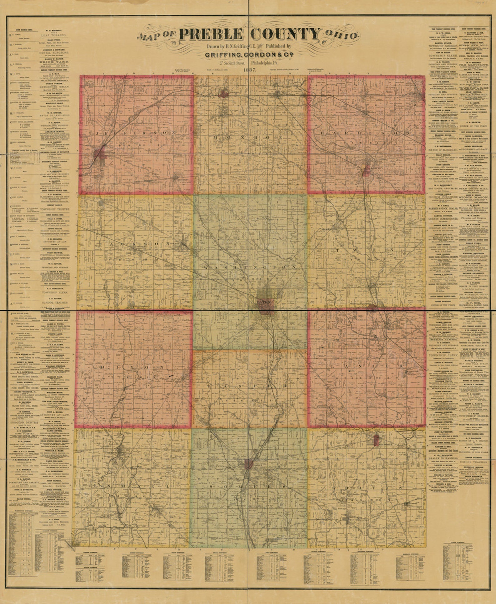 1887 Farm Line Map of Preble County Ohio Eaton - Etsy