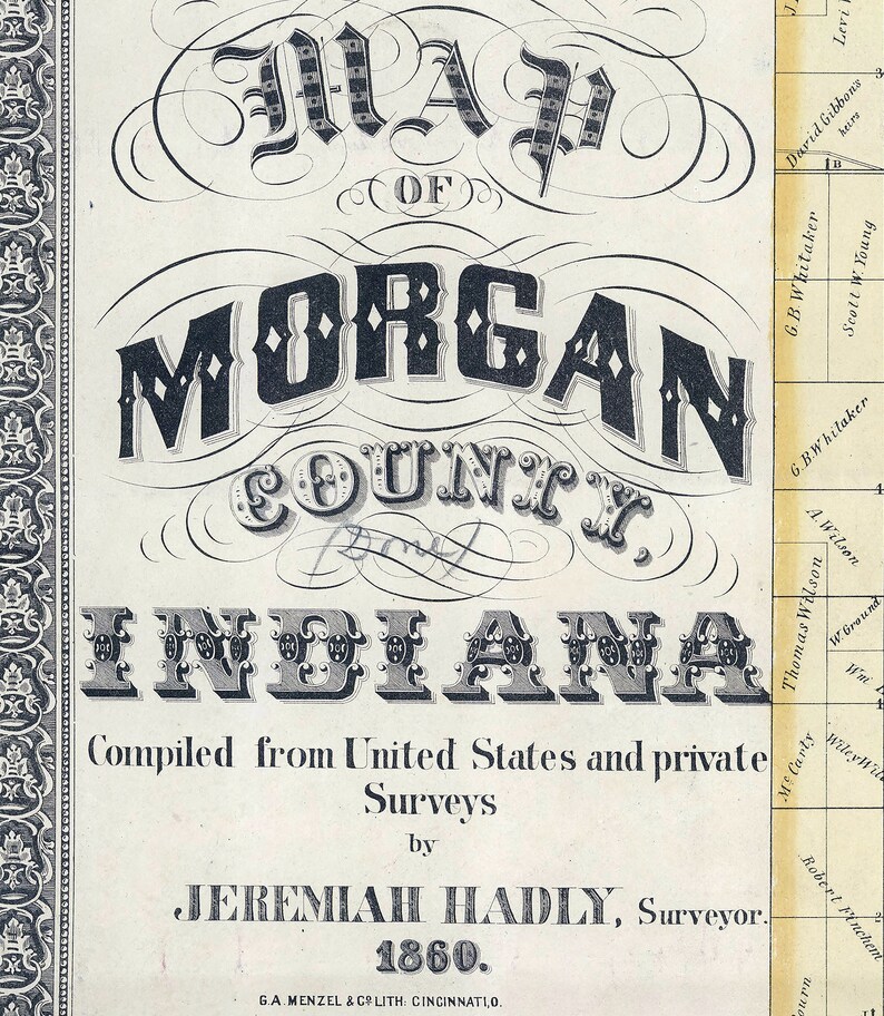 1860 Farm Line Map of Morgan County Indiana | Etsy