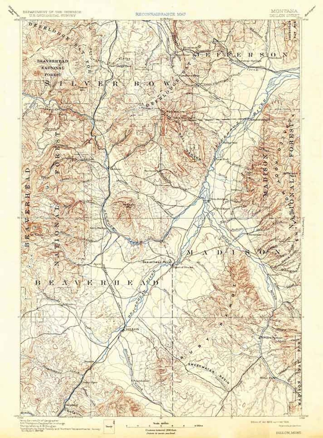 1893 Topo Map of Dillon Montana Beaverhead Deerlodge - Etsy