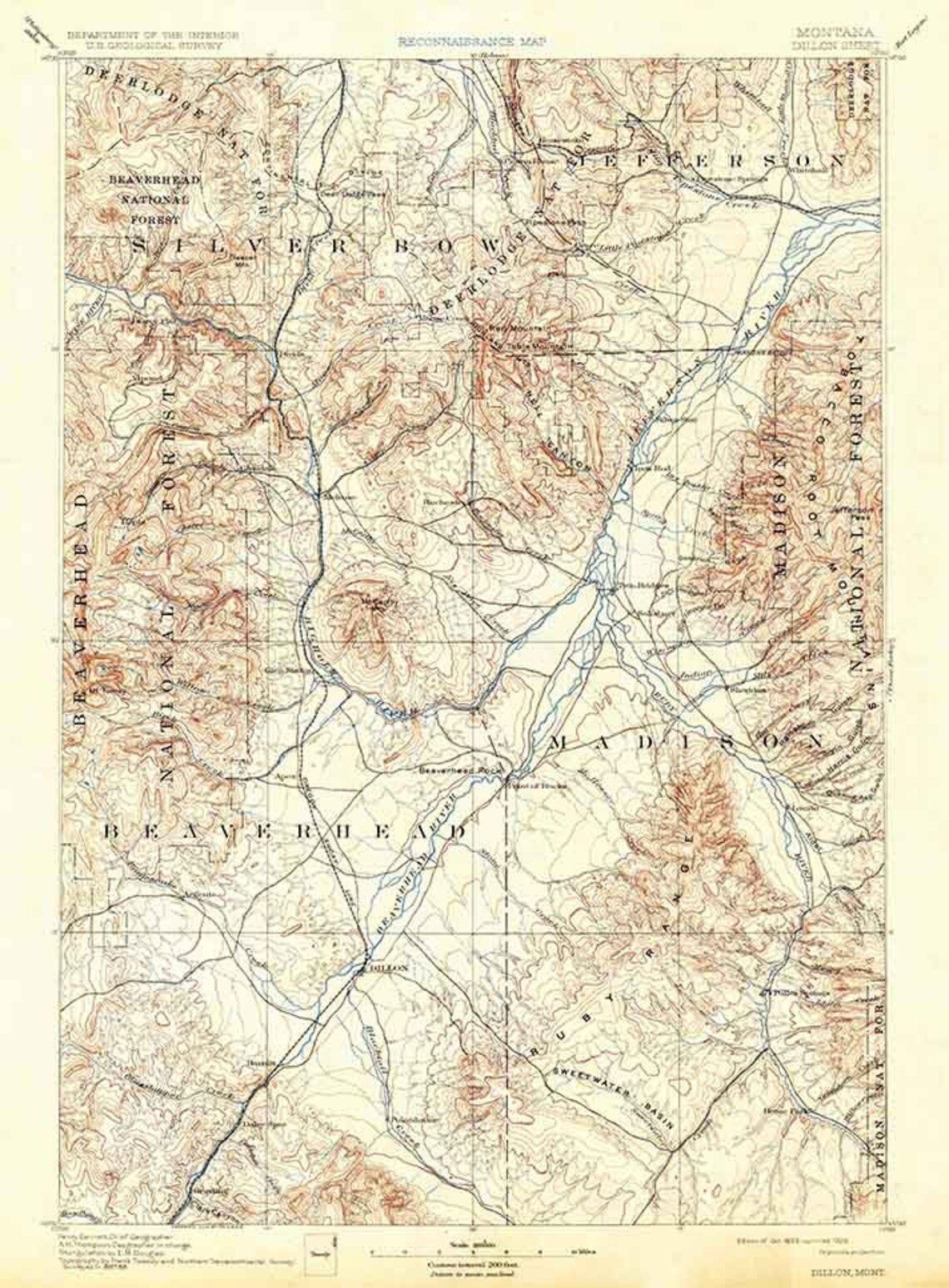 1893 Topo Map of Dillon Montana Beaverhead Deerlodge - Etsy Denmark