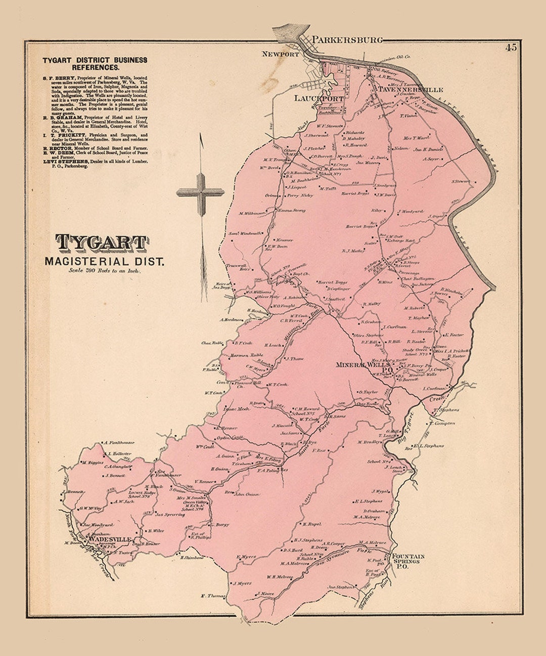 1886 Map of Tygart District Wood County West Virginia - Etsy