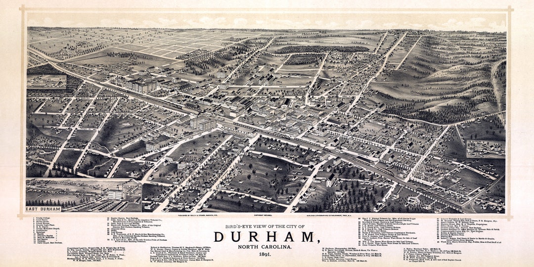 1891 Panoramic Map of Durham North Carolina - Etsy