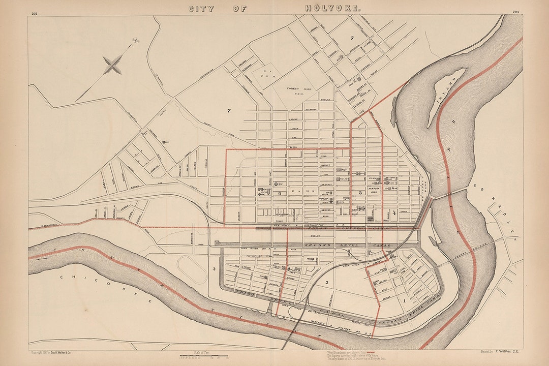 1891 Map of Holyoke Massachusetts - Etsy