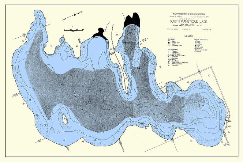 1937 Map of South Manistique Lake Mackinac County Michigan - Etsy