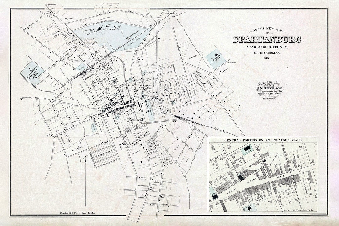 1882 Map of Spartanburg Spartanburg County South Carolina - Etsy