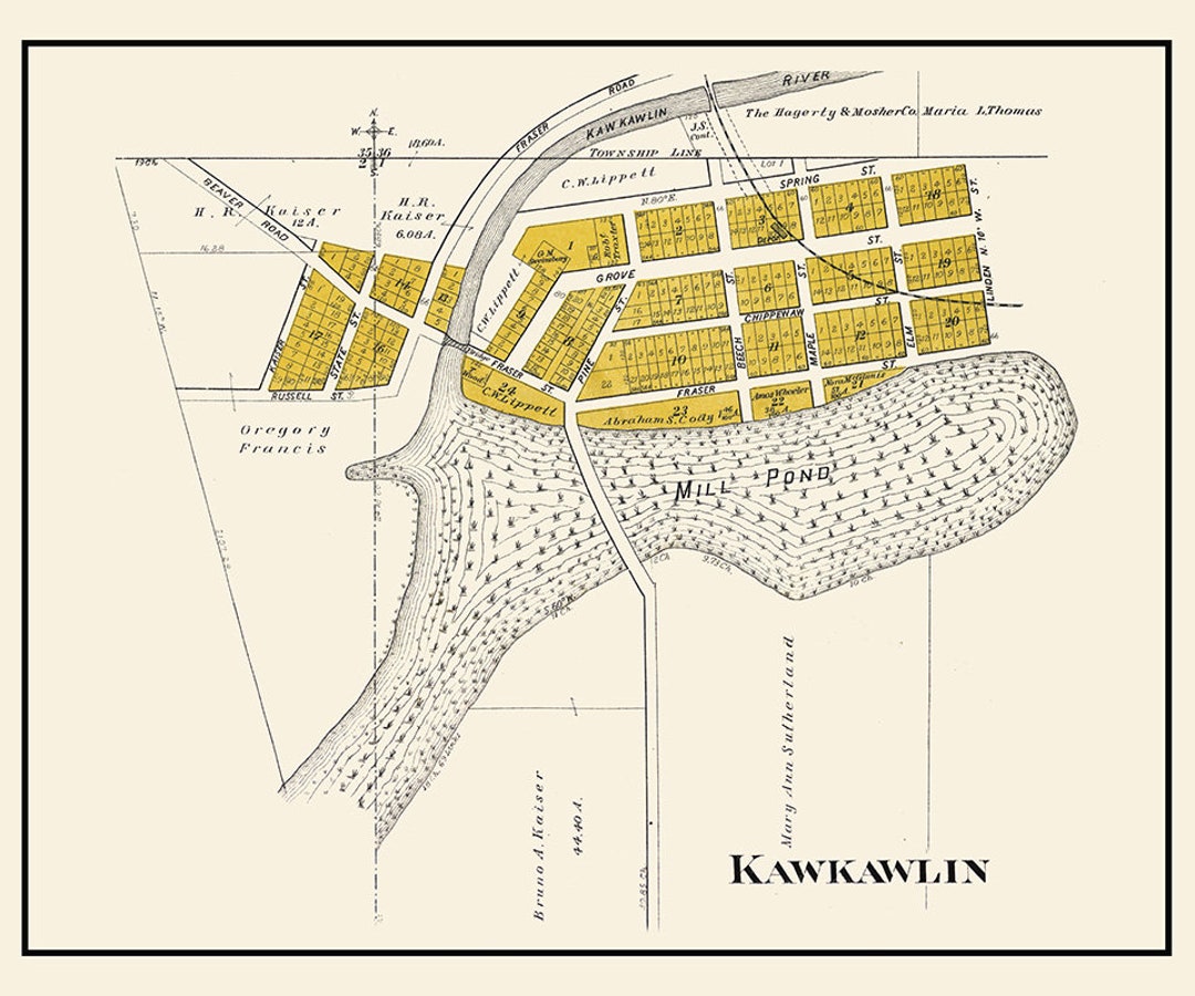 1896 Map of Kawkawlin Bay County Michigan - Etsy
