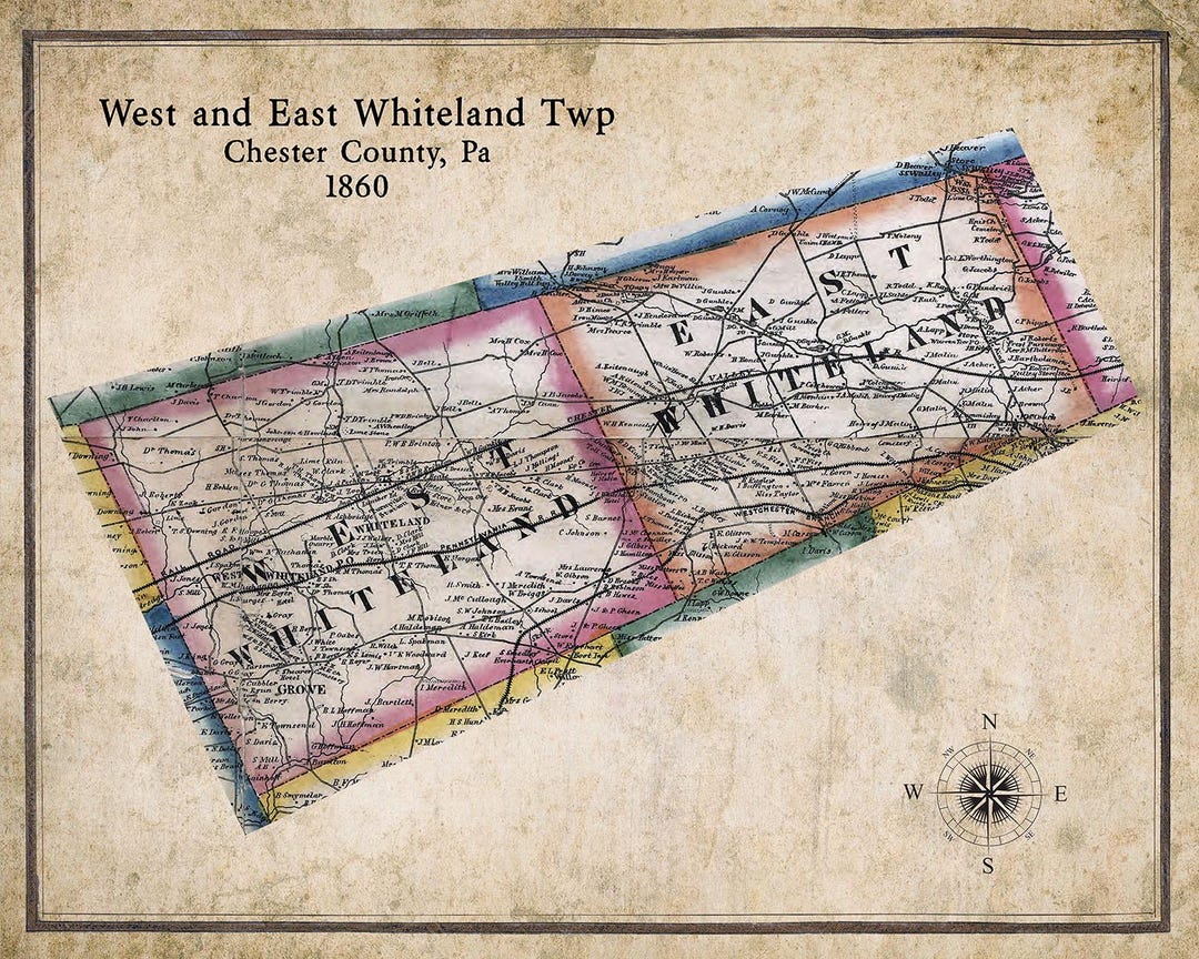 1860 Map of West Whiteland and East Whiteland Township Chester County ...