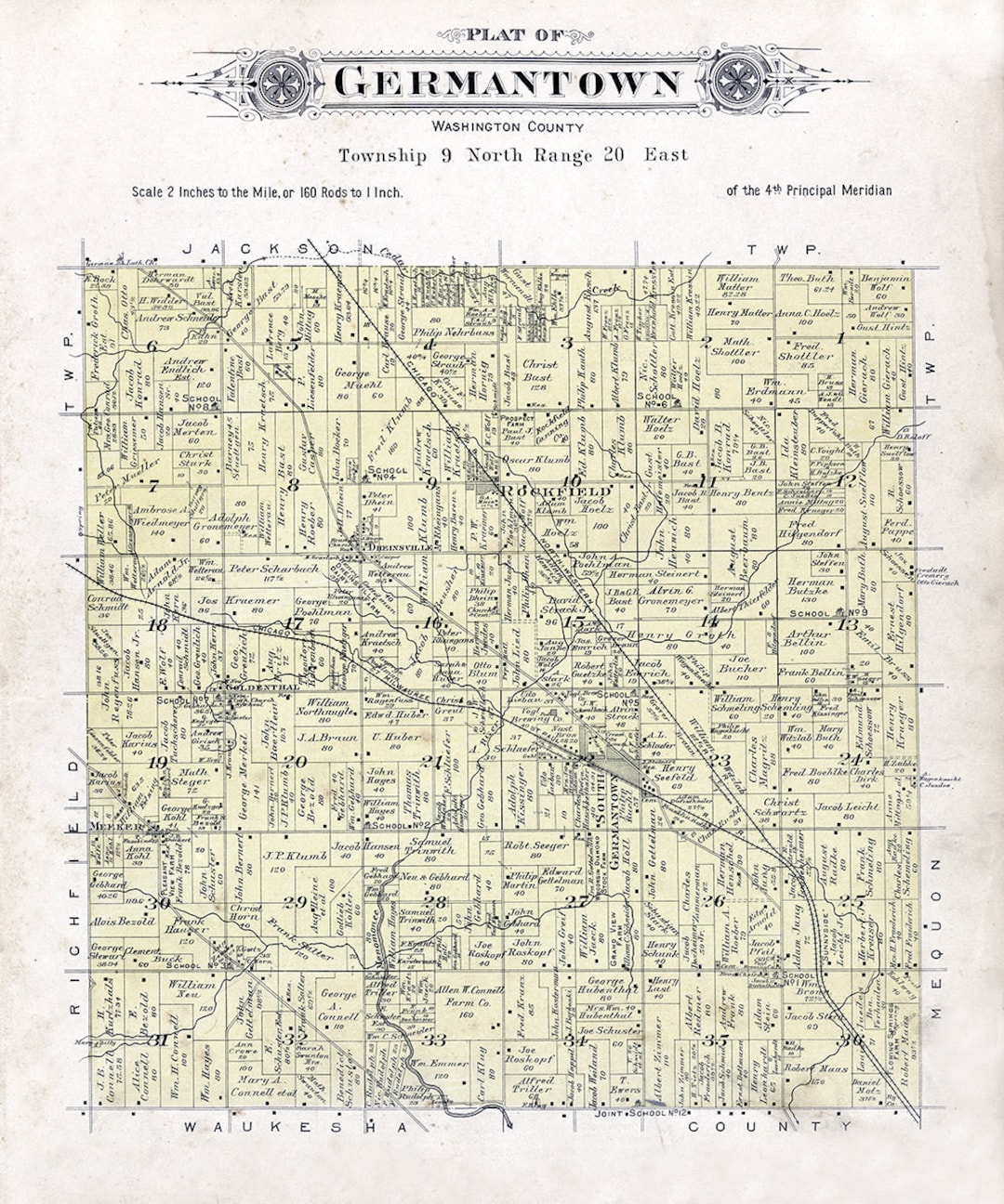 1915 Map of Germantown Township Washington County Wisconsin - Etsy