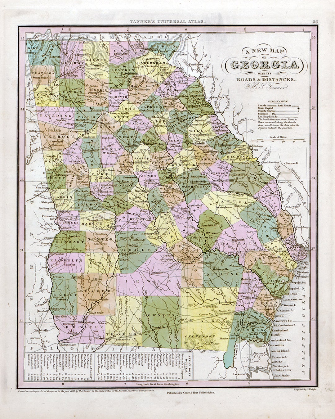 1844 Map of the State of Georgia - Etsy