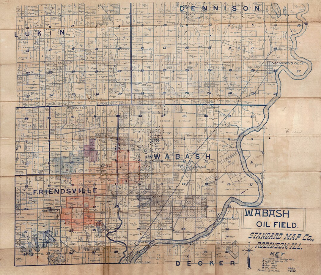 Early 1900s Map of the Wabash Oil Field Robinson Illonois - Etsy