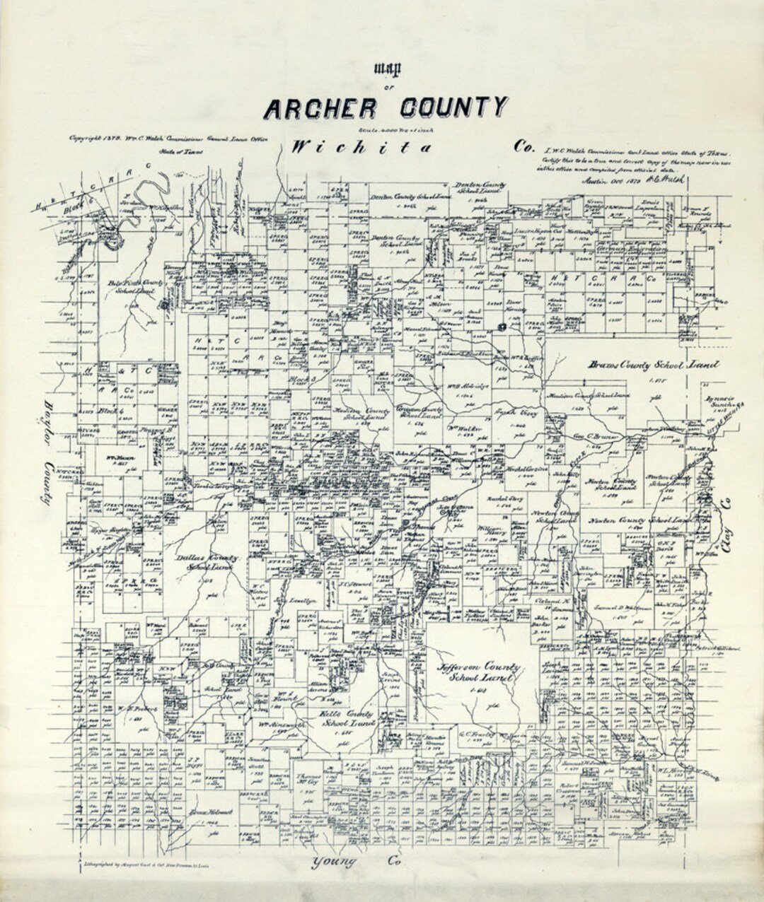 1879 Farm Line Map of Archer County Texas - Etsy