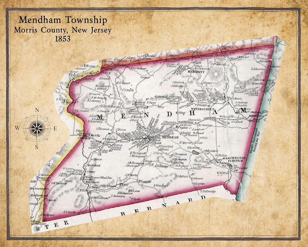 1853 Map of Mendham Township Morris County New Jersey - Etsy