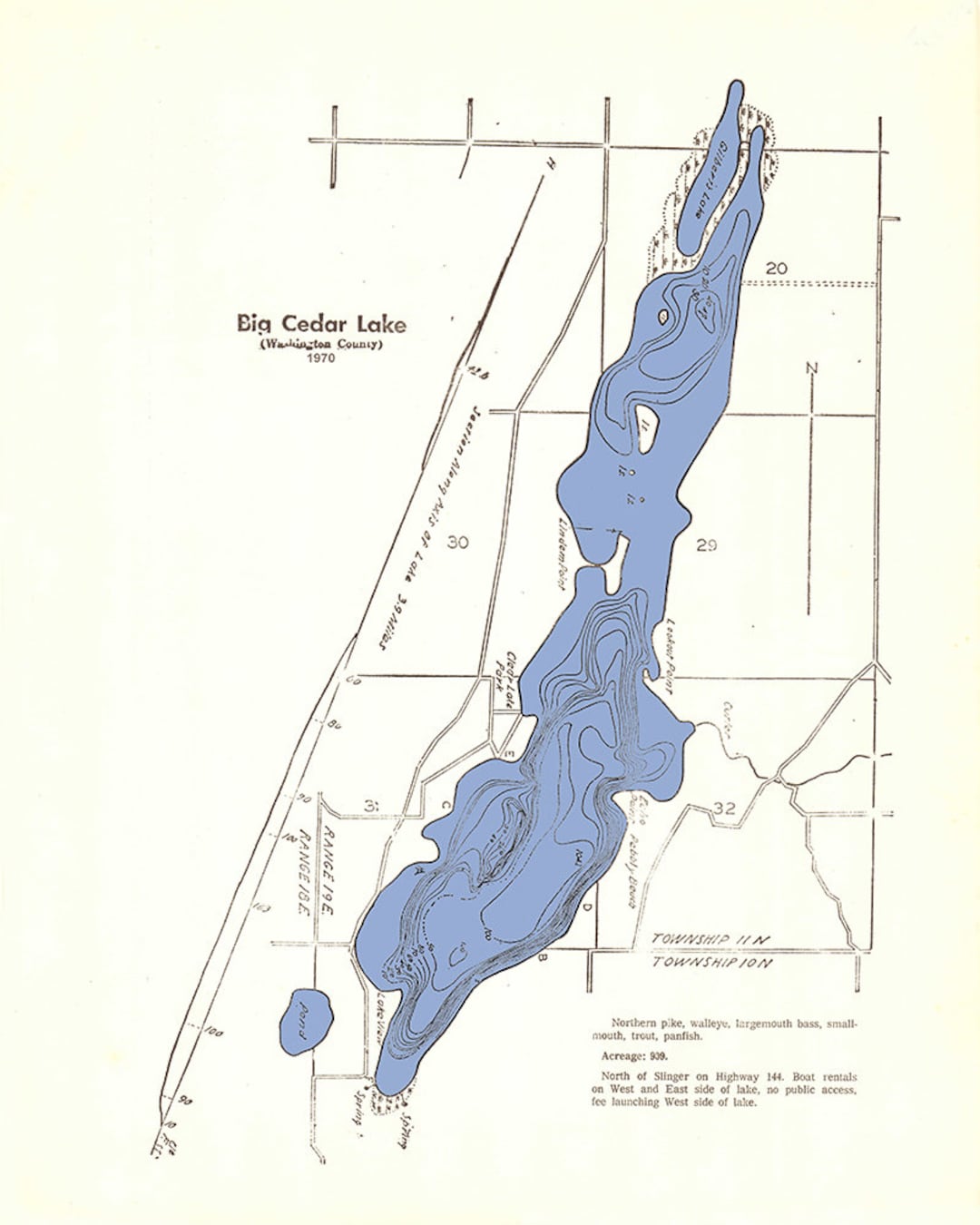 1970 Map of Big Cedar Lake Washington County Wisconsin - Etsy