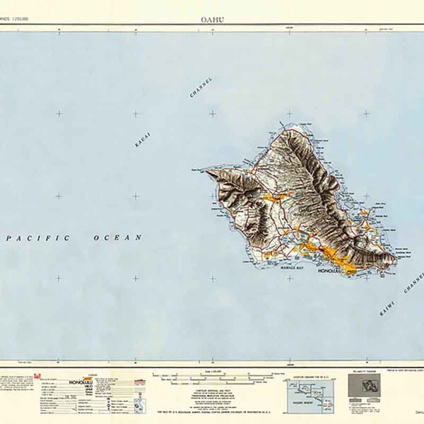 Map of Oahu - Etsy