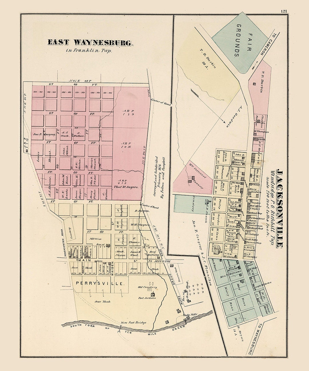 1876 Map of East Waynesburg and Jacktown Greene County Pennsylvania - Etsy