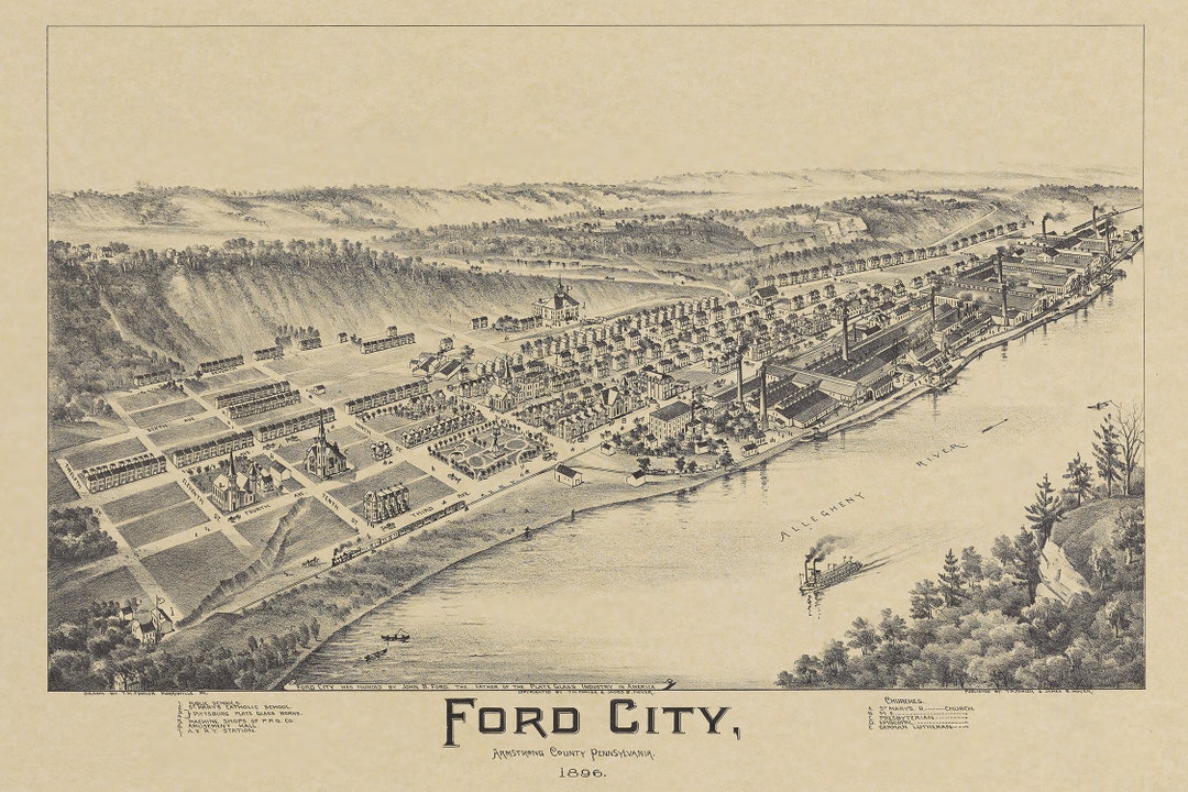 1896 Panoramic Map of Ford City Armstrong County Pennsylvania - Etsy