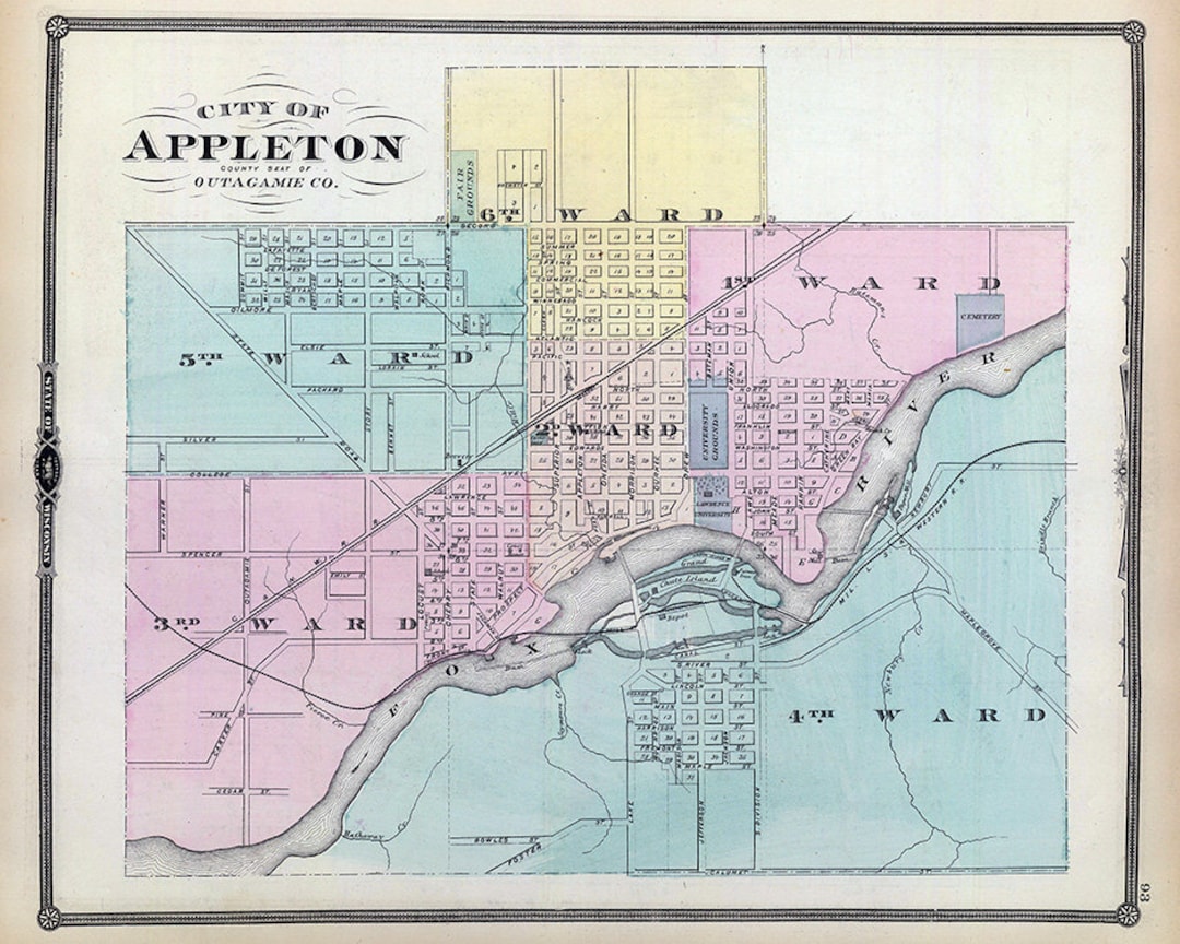 1878 Map of Appleton Outagamie County Wisconsin - Etsy
