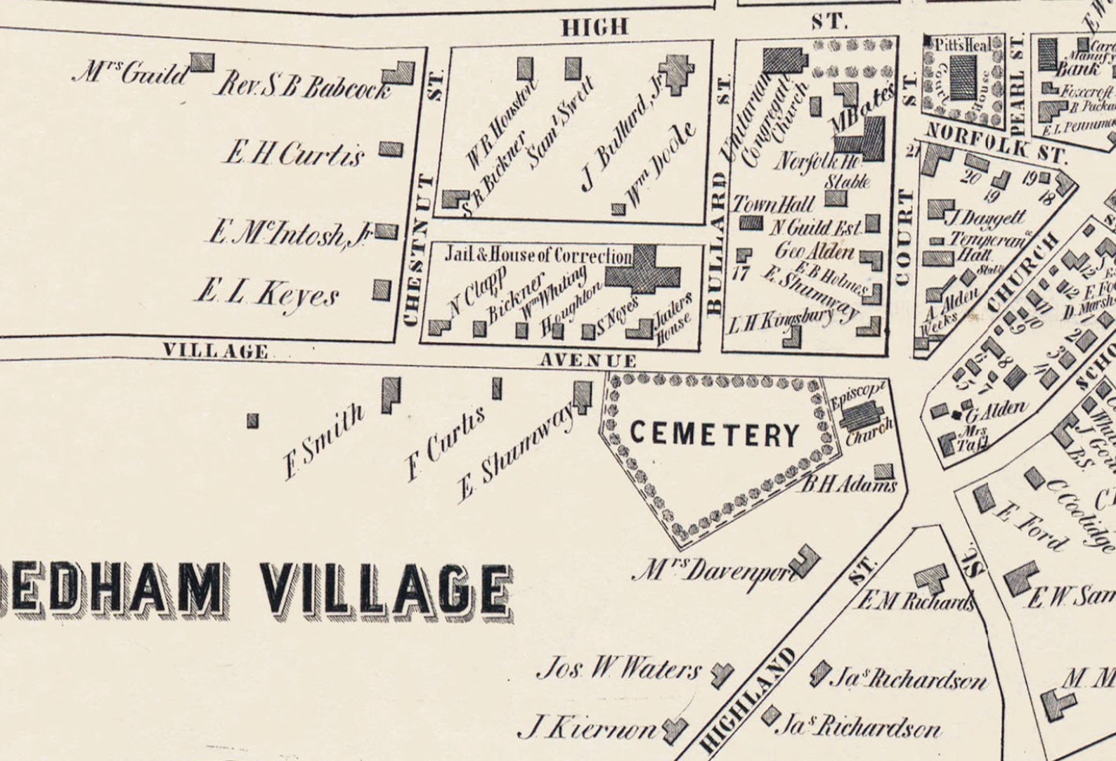 1851 Town Map of Dedham Norfolk County Massachusetts - Etsy