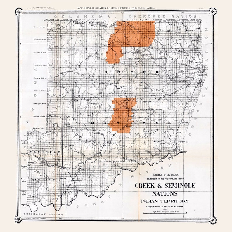 1902 Map of the Creek and Seminole Nations Indian Territory - Etsy