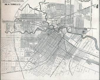 Houston 1890 Thomas Texas Old Map Reprint - Etsy