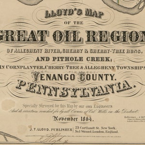 1864 Map of the Great Oil Region of Allegheny River Venango County ...