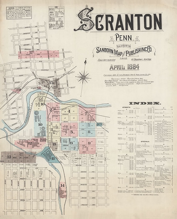 1884 Map of Scranton Pennsylvania | Etsy