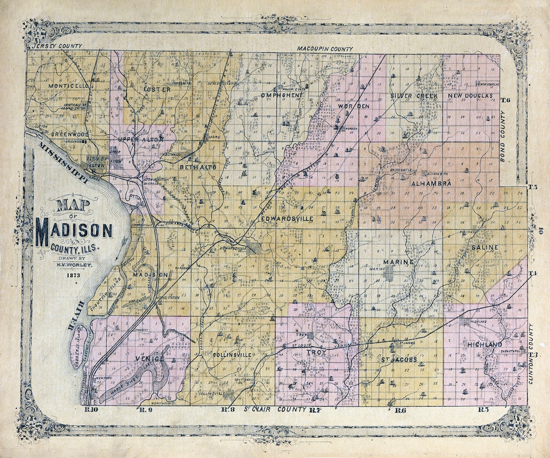 1873 Map of Madison County Illinois - Etsy