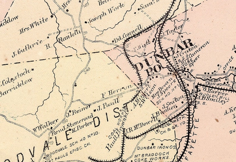 1872 Map of Dunbar Township Fayette County PA - Etsy