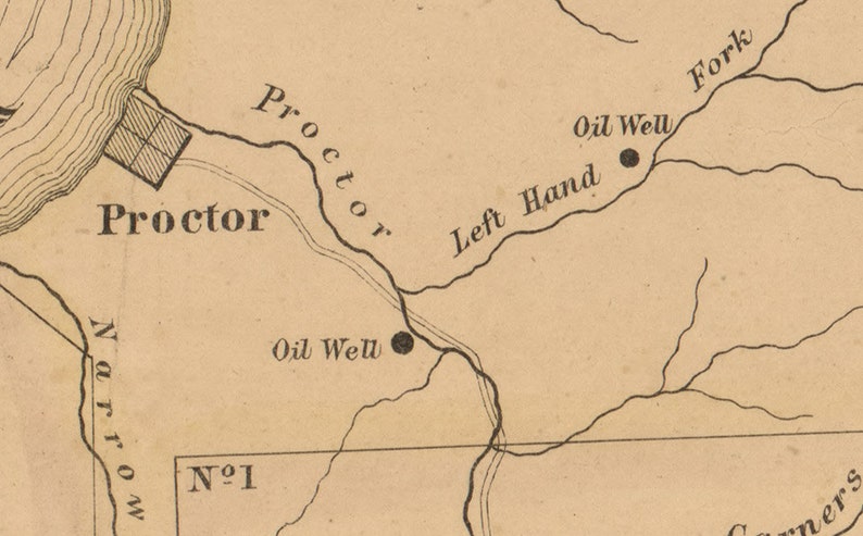 1865 Farm Line Map of Wetzel County WV Showing Oil Wells Property Names ...