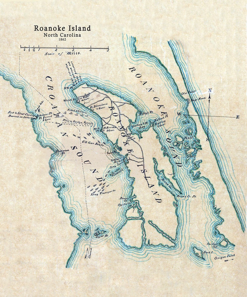 1862 Map of Roanoke Island North Carolina - Etsy
