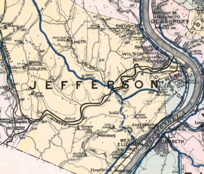 1916 Map of Allegheny County Pennsylvania - Etsy