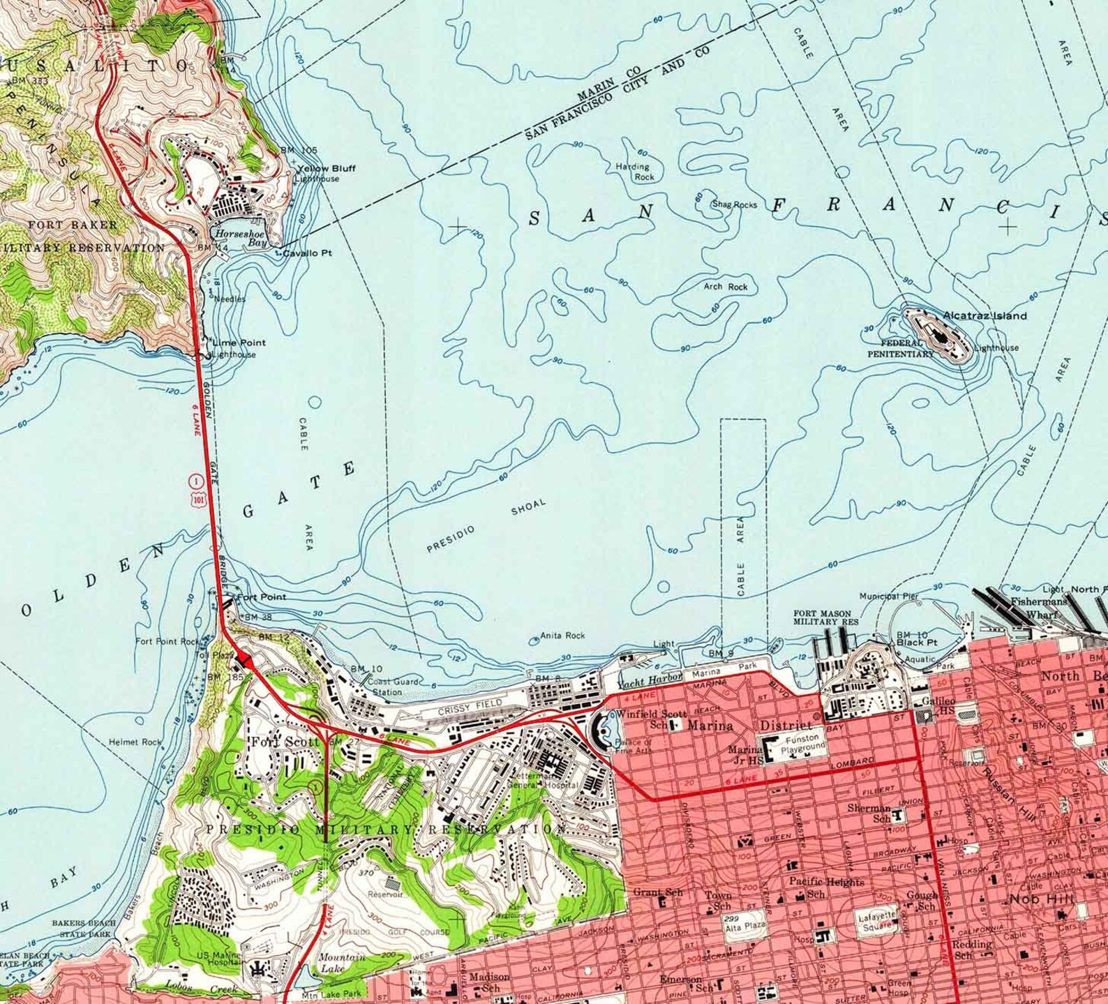 1956 Topo Map of San Francisco North California Alcatraz - Etsy