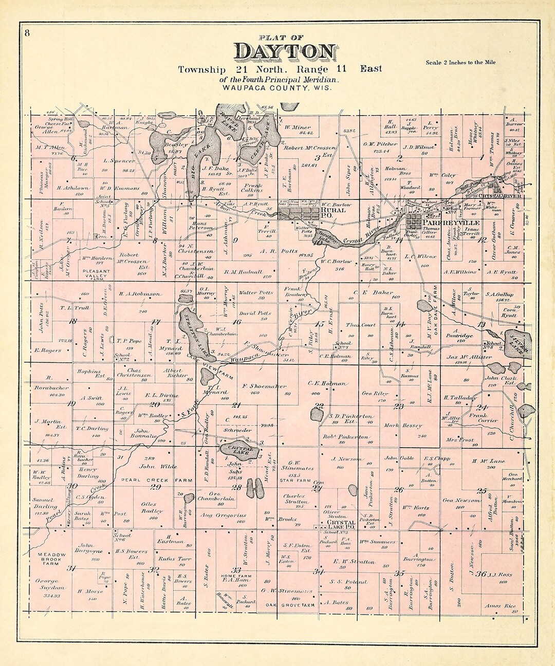 1889 Map of Dayton Township Waupaca County Wisconsin - Etsy