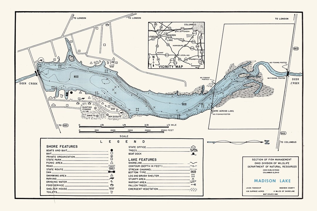 1961 Map of Madison Lake Madison County Ohio - Etsy