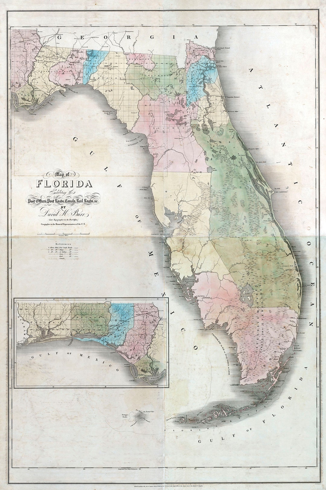 1839 Map of Florida - Etsy