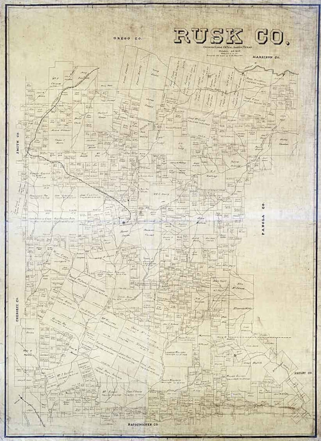 1895 Farm Line Map of Rusk County Texas - Etsy