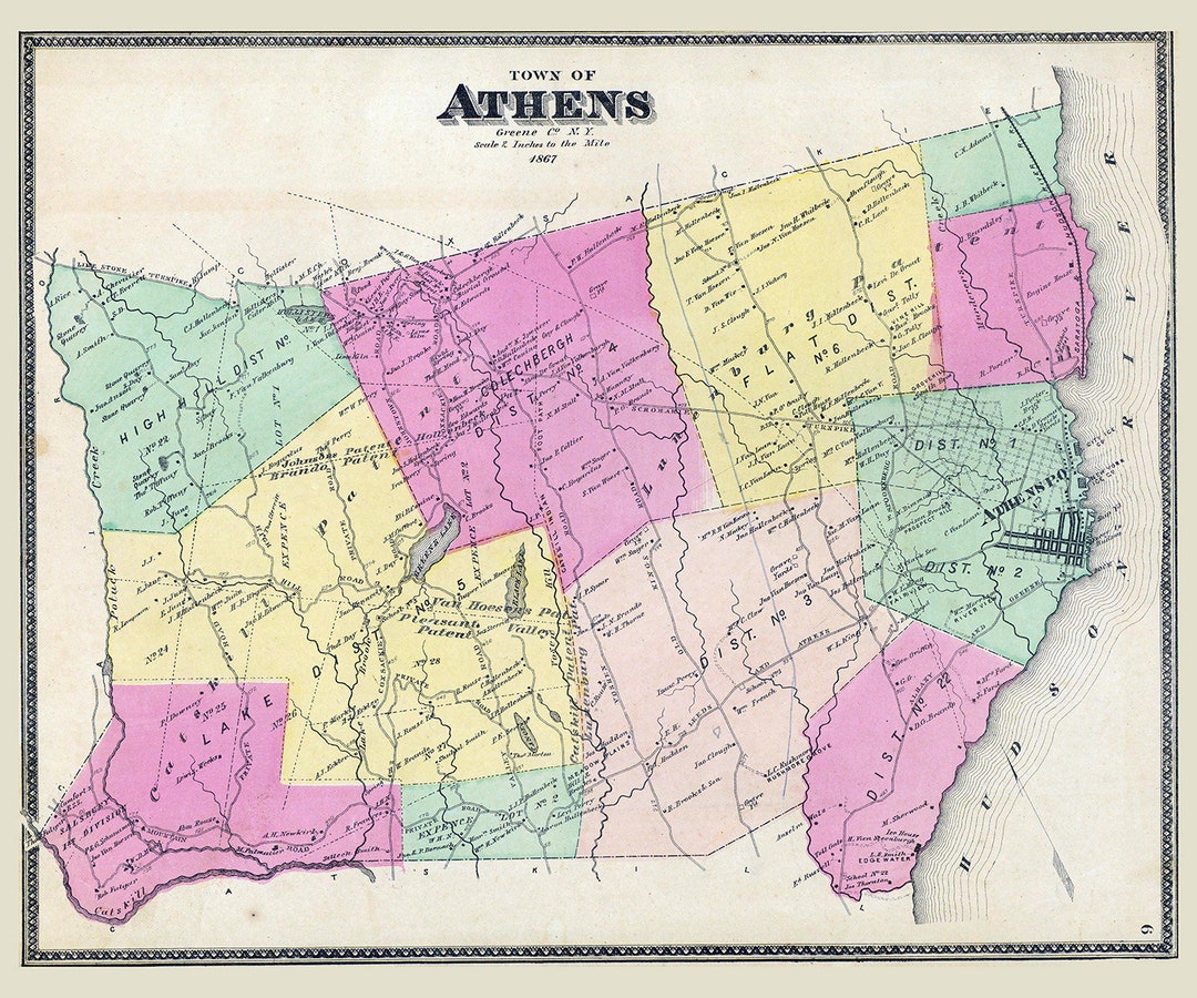 1867 Map of Athens Greene County New York - Etsy
